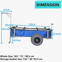 China 12 Inch Wheel Surf Fishing Cart 600D Oxford Fabric 220lbs Capacity Aluminum Frame for sale