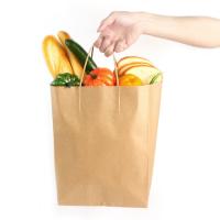 China Biodegradable Greaseproof Kraft Paper Grocery Bags for Vegetables with Handles 100% Customizable for sale
