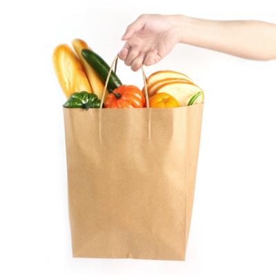 China Biodegradable Greaseproof Kraft Paper Grocery Bags for Vegetables with Handles 100% Customizable for sale