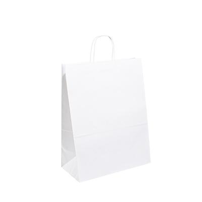 China Luxury White Boutique Gift Shopping Paper Bags with Handles for Clothes 100-150gsm for sale