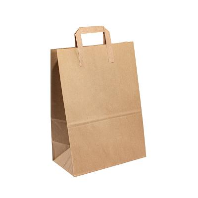 China Different Size Take Out Fast Food Packaging Brown Paper Bag With Flat Handle for sale