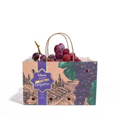 China OEM ODM Recyclable Kraft Fruit Paper Bags with Strong Handles 100% Customizable for sale