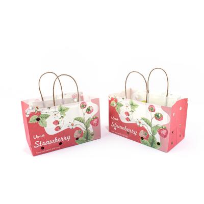 China Custom Kraft Fruit Paper Bags Greaseproof 20x30cm with Handles for Supermarket Retail for sale