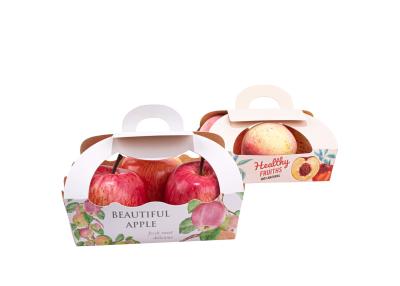 China Food Grade Kraft Paper Fruit Box with Handle for Supermarket Take Out for sale