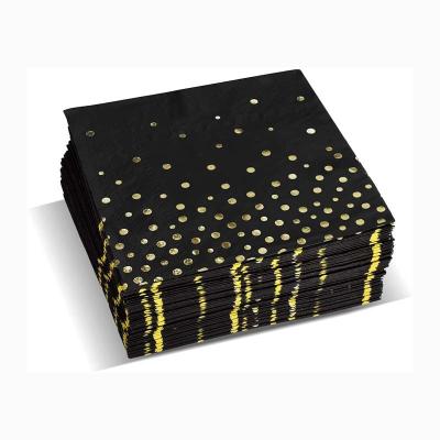 China Recyclable Black Gold Foil Paper Napkin 3 Ply 33x33cm Biodegradable Dinner Napkins for sale