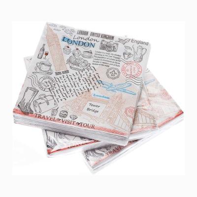 China Custom Printed 2 Ply 3 Ply Disposable Paper Cocktail Napkins 23x23cm 33x33cm for sale