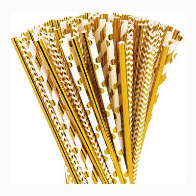 China Eco Friendly Gold White Striped Paper Straws 6mm x 197mm for Hot Drinks for sale