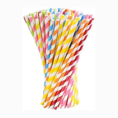 China Rainbow Stripe Paper Drinking Straws 6mm x 197mm Disposable Eco Friendly Biodegradable for sale