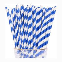 China Biodegradable Striped Blue White Paper Straws BPA Free Eco Friendly 6mm x 197mm for sale