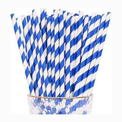 China Biodegradable Striped Blue White Paper Straws BPA Free Eco Friendly 6mm x 197mm for sale
