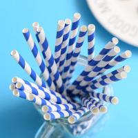 China Biodegradable Striped Blue White Paper Straws BPA Free Eco Friendly 6mm x 197mm for sale
