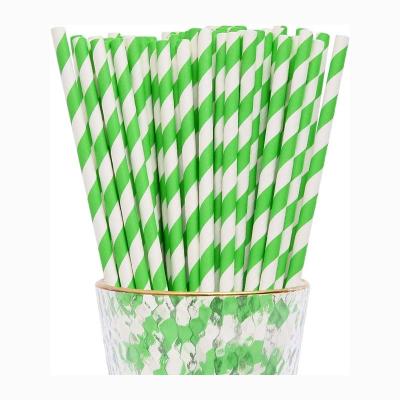 China Eco Friendly Green White Striped Paper Straws 6mm x 197mm for Smoothie Cocktail for sale
