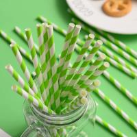 China Eco Friendly Green White Striped Paper Straws 6mm x 197mm for Smoothie Cocktail for sale