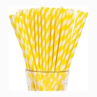 China Recyclable 8mm Paper Straws Yellow White Striped Cold Drink Eco Friendly Disposable for sale