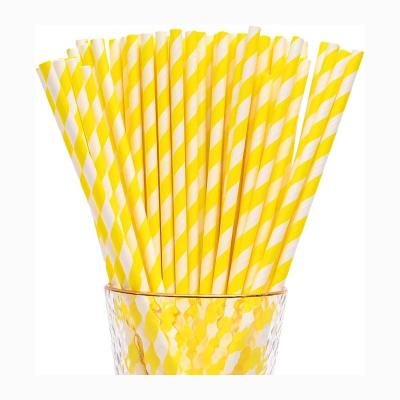 China Recyclable 8mm Paper Straws Yellow White Striped Cold Drink Eco Friendly Disposable for sale
