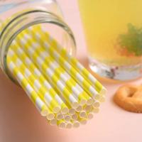 China Recyclable 8mm Paper Straws Yellow White Striped Cold Drink Eco Friendly Disposable for sale