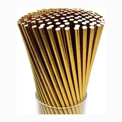 China OEM ODM Rose Gold Striped Paper Straws 6mm x 197mm Recyclable Eco Friendly Disposable for sale