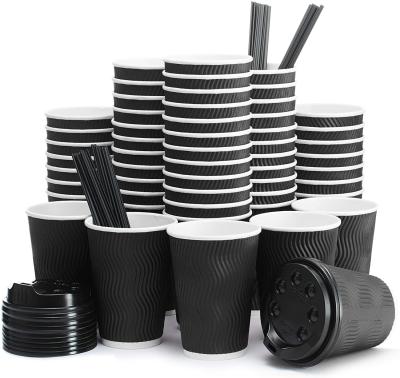 China Biodegradable 12oz Disposable Double Wall Paper Coffee Cup Custom Flexo Printing for sale