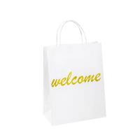 China Wholesale Custom Logo White Kraft Paper Bags 100 Recyclable with Handles 30gsm to 160gsm for sale