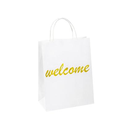 China Wholesale Custom Logo White Kraft Paper Bags 100 Recyclable with Handles 30gsm to 160gsm for sale