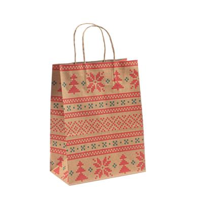 China Christmas Pattern Recyclable Handle Paper Bag Durable Gift Packaging Craft Bags with Handle for sale