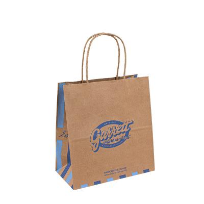 China Custom Flexo Printed Kraft Paper Bags with Twisted Handle 100-150gsm Uncoated Lining OEM ODM for sale