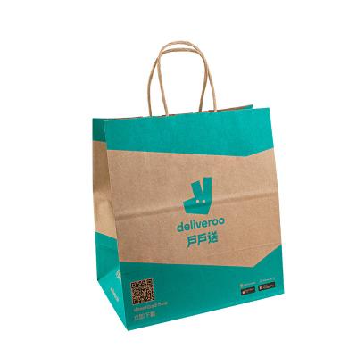 China Custom Kraft Paper Bags with Handles for Restaurant Takeaway Burger Pizza 11 lb Capacity for sale