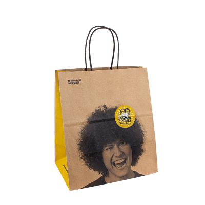 China Square Bottom Brown Kraft Paper Bags with Handles 11 lb Capacity for Grocery Shopping for sale