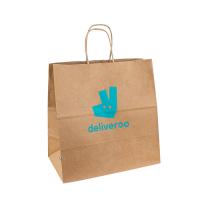 China Custom Kraft Paper Bag with Handle Recyclable Grocery Restaurant Food Packaging 11lb Capacity for sale
