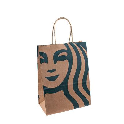 China Custom Logo Printed Kraft Paper Bags with Handles for Fast Food Carryout 11lb Capacity for sale
