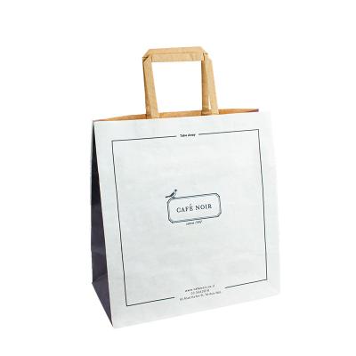 China Custom OEM Recycled Kraft Paper Bags with Handles for Food Packaging Take Away 11lb Capacity for sale