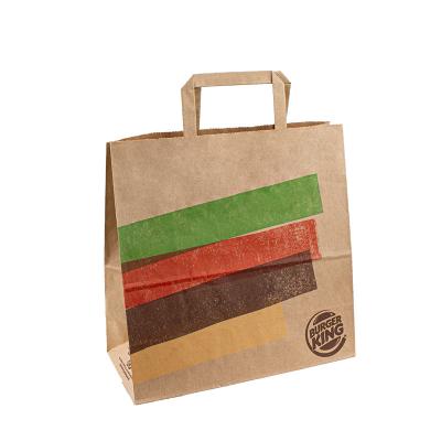 China Kraft Handle Paper Bags for Burger French Fries Chicken Takeout 11lb Capacity Custom Logo for sale