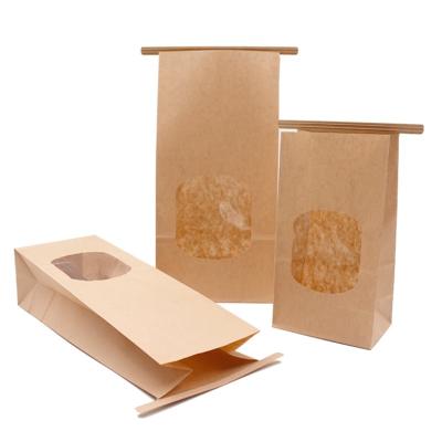 China Brown Kraft Food Packaging Paper Bags with Window Strong Bottom 8 Color Printing for sale