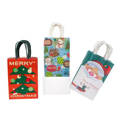 China Customized Christmas Paper Gift Bags Uncoated Lining Paper Twist Rope Handle for sale