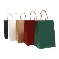 China Kraft Paper Twist Rope Handle Shopping Bags 8 Color Flexo Printing 100-150gsm for sale