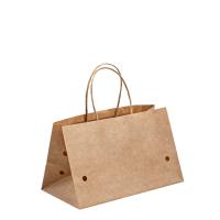 China Uncoated Kraft Paper Handle Bags 10kg Capacity for Food Shopping and Grocery for sale