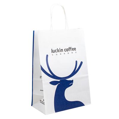 China Custom Kraft Handle Paper Bags 100gsm 150gsm Eco Friendly Twisted Handle for Gift Restaurant Grocery for sale