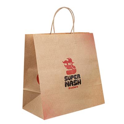 China Biodegradable Kraft Paper Bags with Handles 8 Color Flexo Printing 100gsm for sale