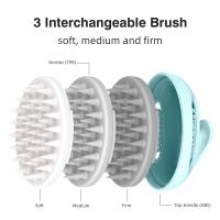 China Blue Easy Clean Scalp Massager With 3 Interchangeable Scrubbers for sale