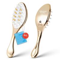 China Gold EMS Microcurrent Hair Brush 5V 1A Rechargeable LED Therapy Comb for sale