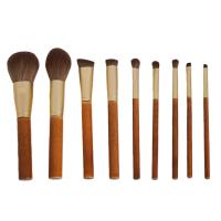 China 9-Piece Vintage Wooden Handle Makeup Brush Set with Gold Sandblasted Aluminum Ferrules and Ultra-Soft Dual-Tone Nylon Bristles for sale