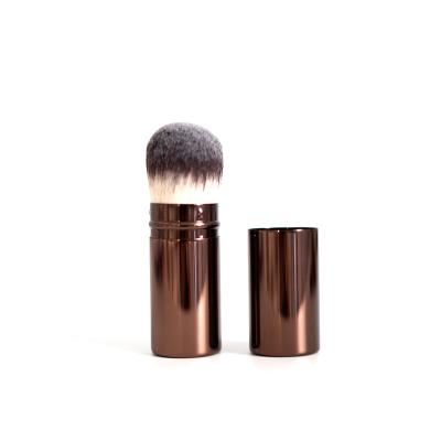 China Portable Palm-Sized Makeup Brush with Tri-Color Nylon Bristles and Aluminum Metal Handle for Professional Use for sale