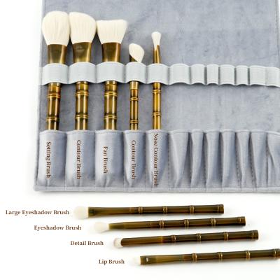 China 10Pcs Vintage Bamboo Bronze Makeup Brush Set with Electroplated Brushed Texture and Professional Configuration for sale