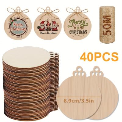 China 3.5 Inch Pre-Drilled Wooden Slices with Jute Rope for DIY Christmas Ornaments and Holiday Crafts for sale