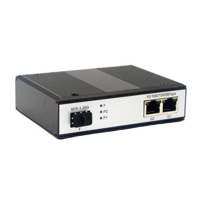 China Industrial DIN Rail Gigabit Ethernet Fiber Switch 1 SFP Slot 2 RJ45 Ports for sale