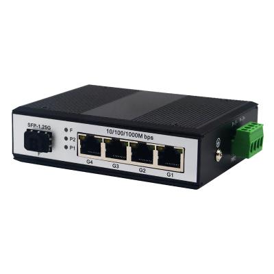 China Industrial Fiber Optic Ethernet Switch Gigabit DIN Rail 1 SFP Slot 4 RJ45 Ports for sale