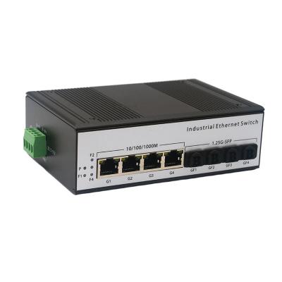 China 10/100/1000Mbps Industrial Fiber Switch Gigabit 4 SFP Fiber Ports 4 RJ45 Ethernet Ports for sale