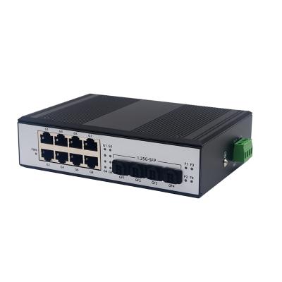 China IP40 Aluminum Alloy Industrial Switch Gigabit 4 SFP Fiber Ports 8 RJ45 Ethernet Ports for sale