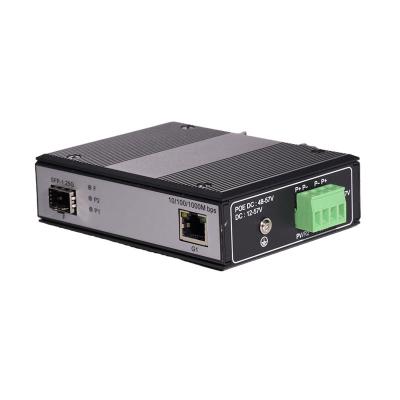 China DIN Rail Industrial POE Switch Gigabit 1 SFP Fiber 1 RJ45 Port PoE Media Converter IP40 for sale