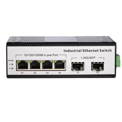 China Metal Industrial Gigabit Switch DIN Rail 2 SFP Fiber Ports 4 PoE Ethernet Ports for sale